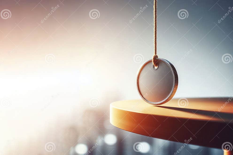 A Clean Metal Coin Hanging on a String. Space for Text. Stock Image ...