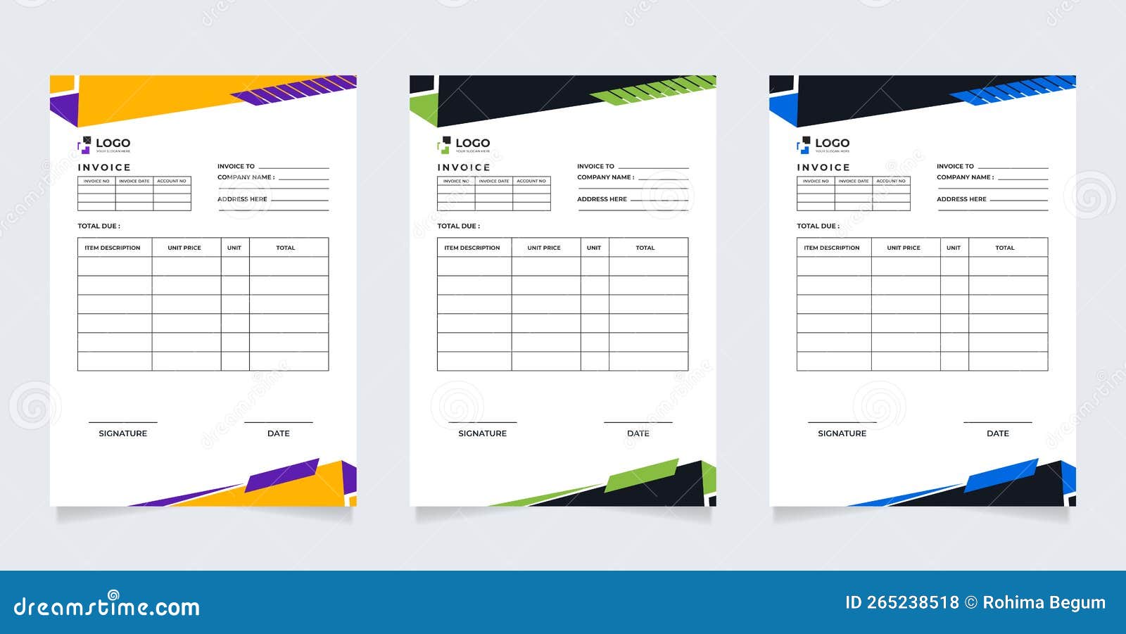 Clean Minimal Invoice Template Vector Design. Corporate Invoice Stock ...