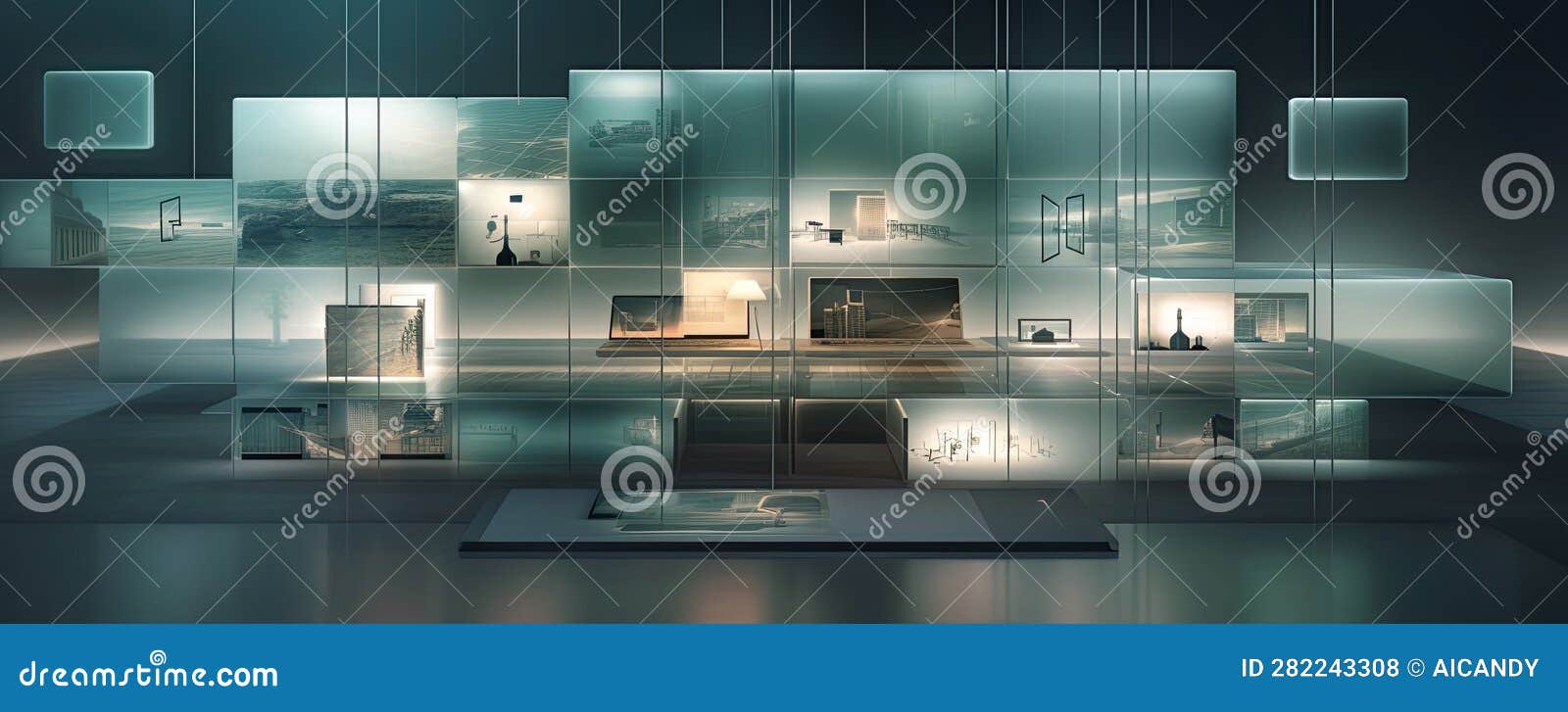 Clean and Minimalistic Background with Transparent Screens and Digital ...