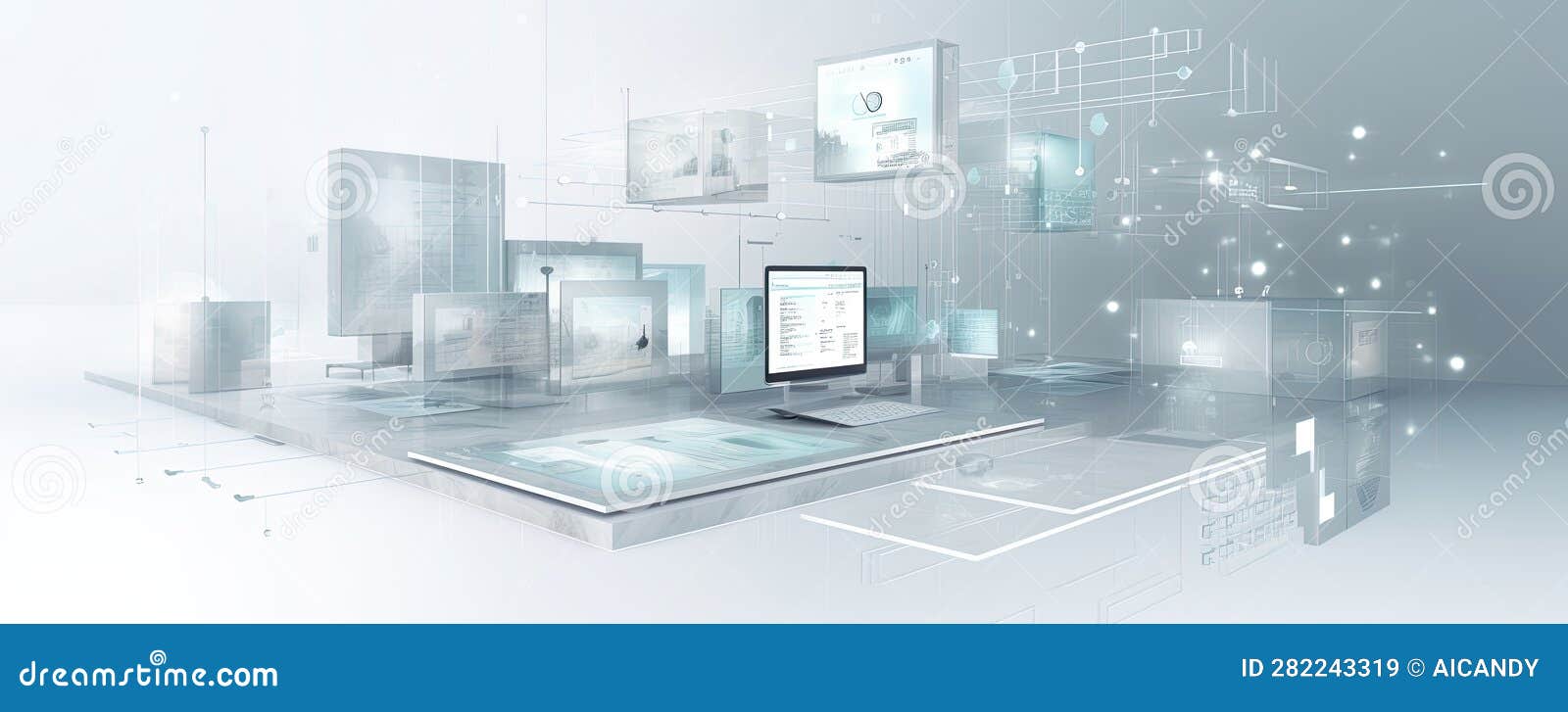 Clean and Minimalistic Background with Transparent Screens and Digital ...