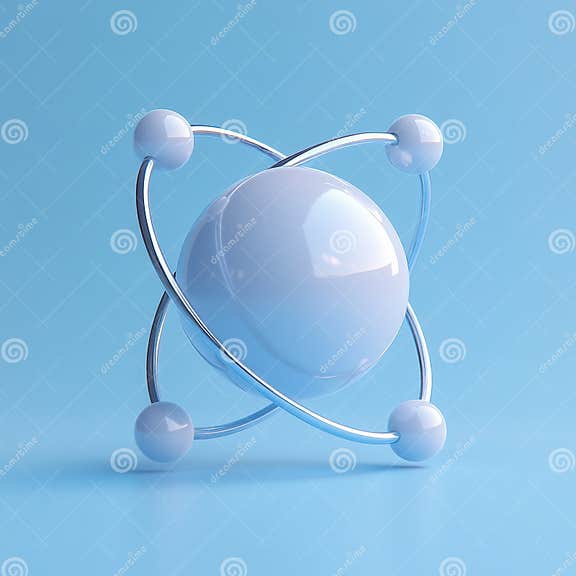 Minimalistic 3D Atom Model on a Light Blue Background Stock ...