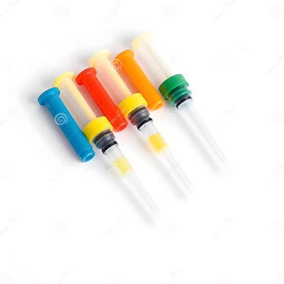 A Color Coded Set of Disposable Syringe Caps Placed on a White Backdrop ...