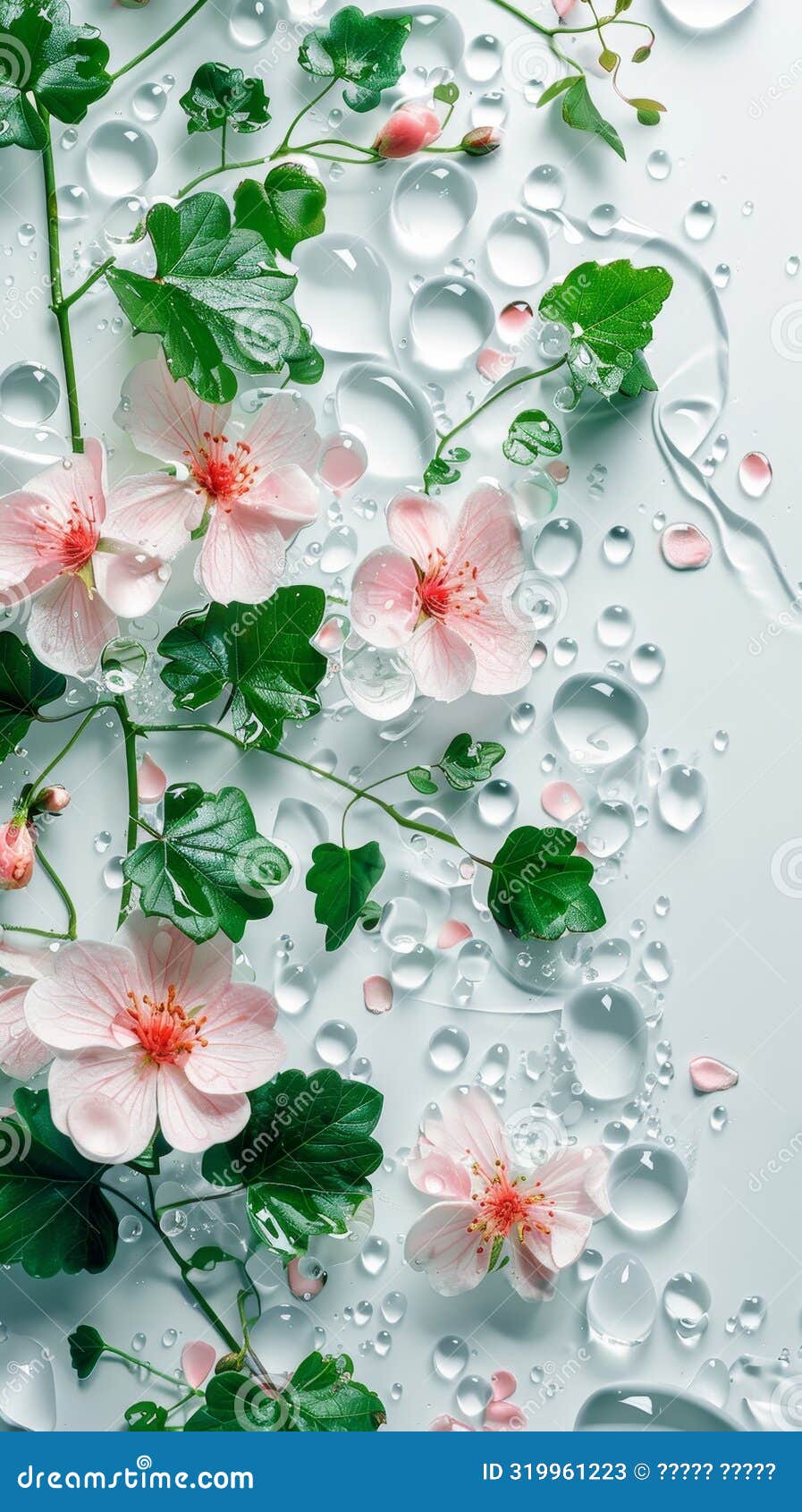 Clean and Minimalistic Water with Floating Flowers and Plants Top View ...