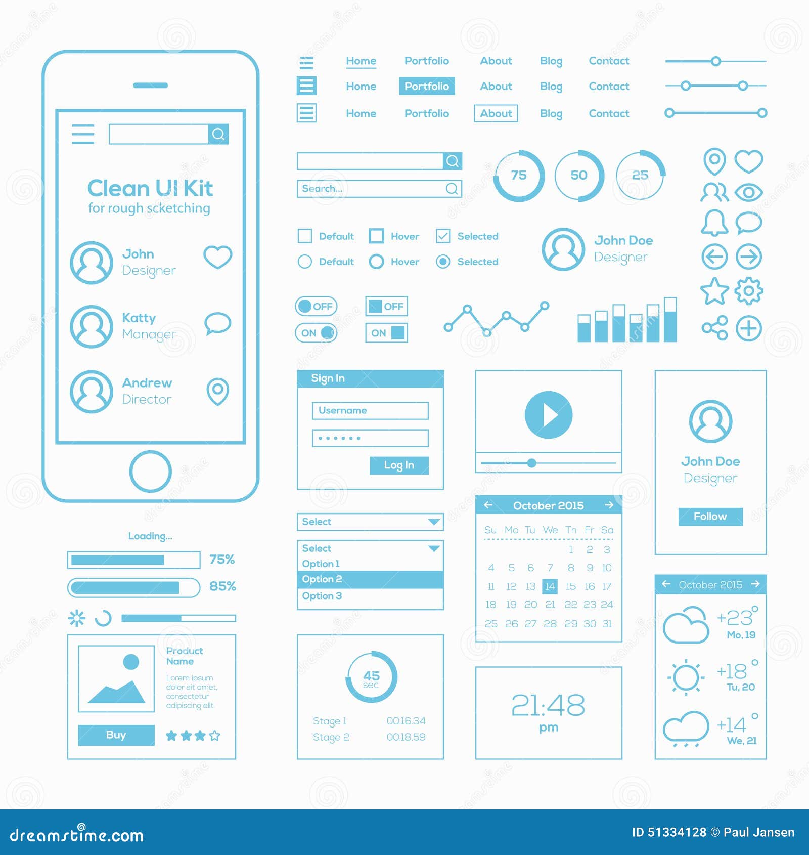 Clean Mobile Web UI Kit stock vector. Illustration of progress - 51334128
