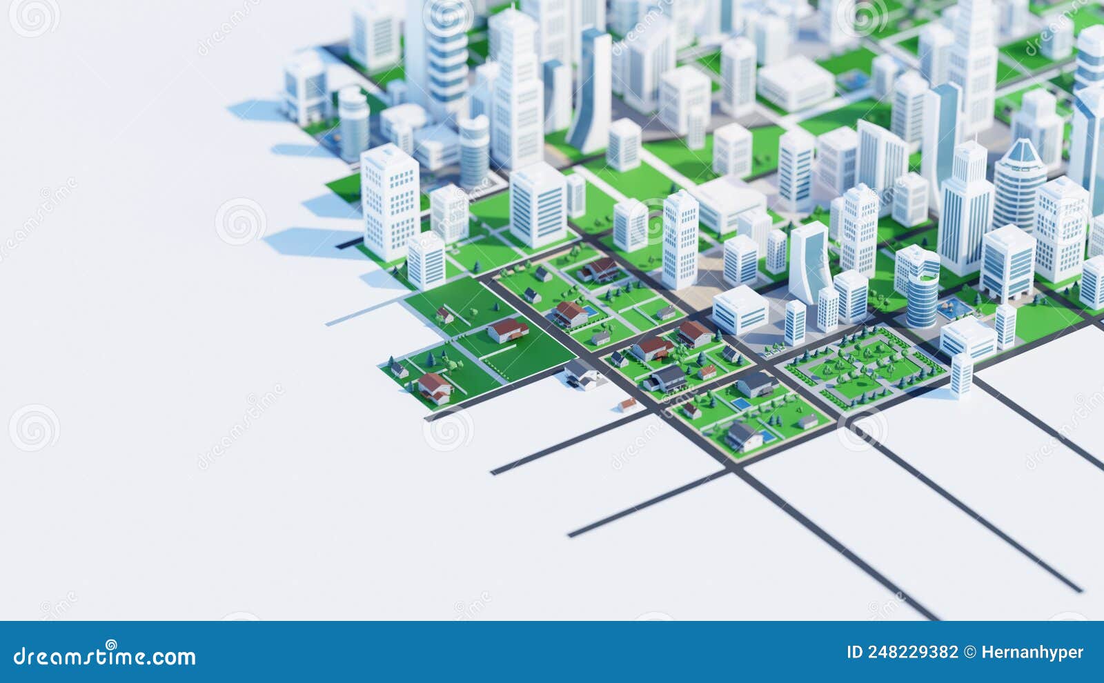 Clean, Modern City with Parks and Green Spaces. Digital 3D Rendering ...