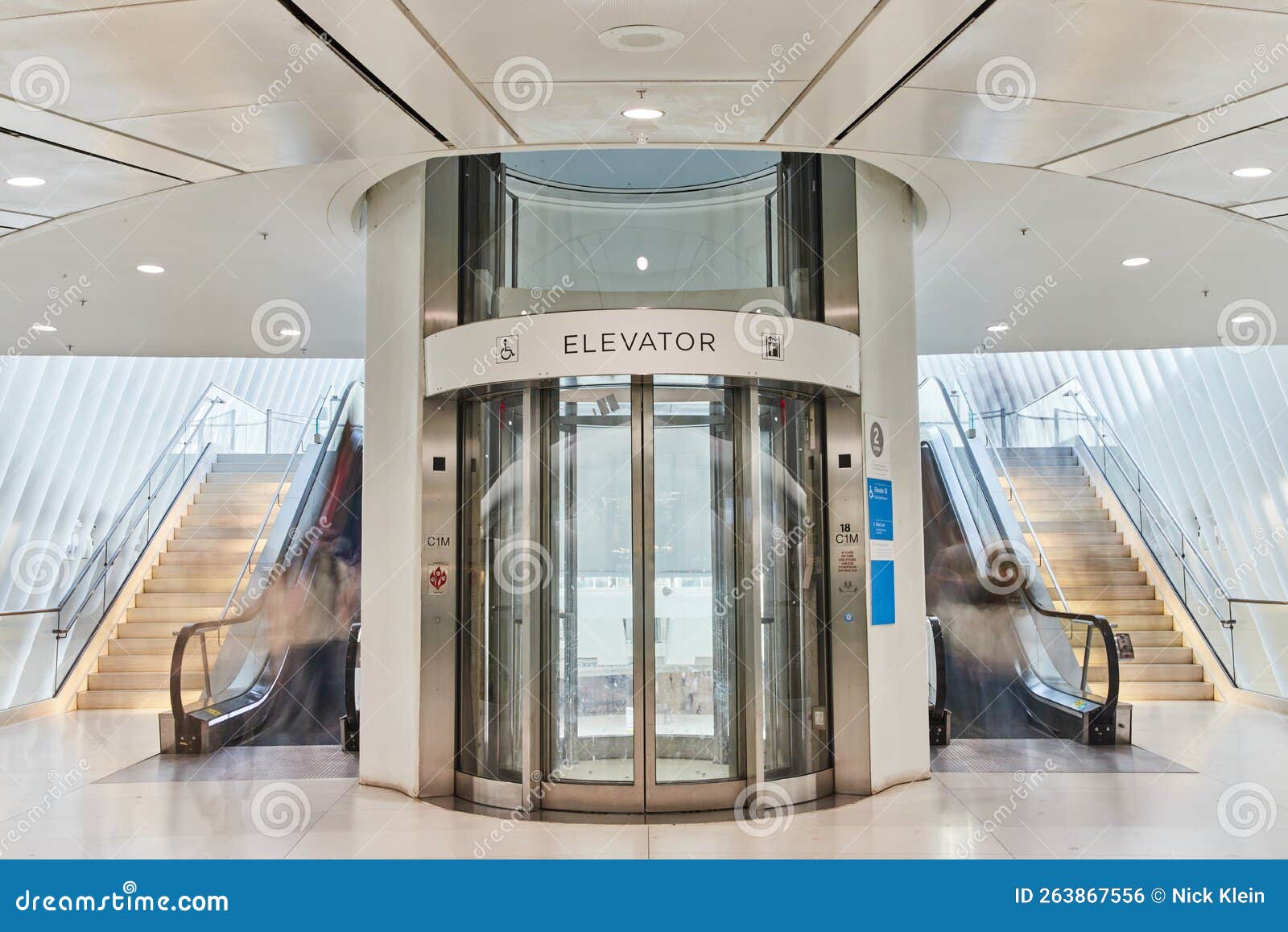 Clean Modern Elevator and Stairs Inside Bright White Subway of New York ...