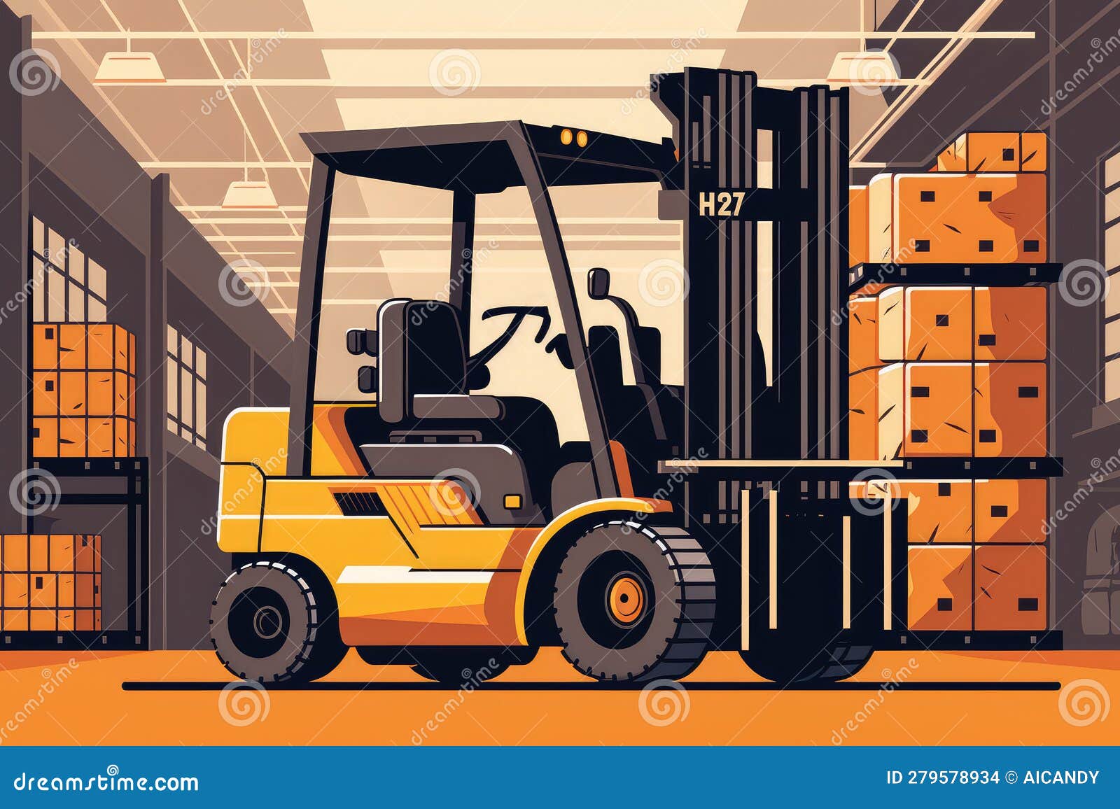 Clean and Modern Illustration of a Forklift in a Warehouse Stock ...