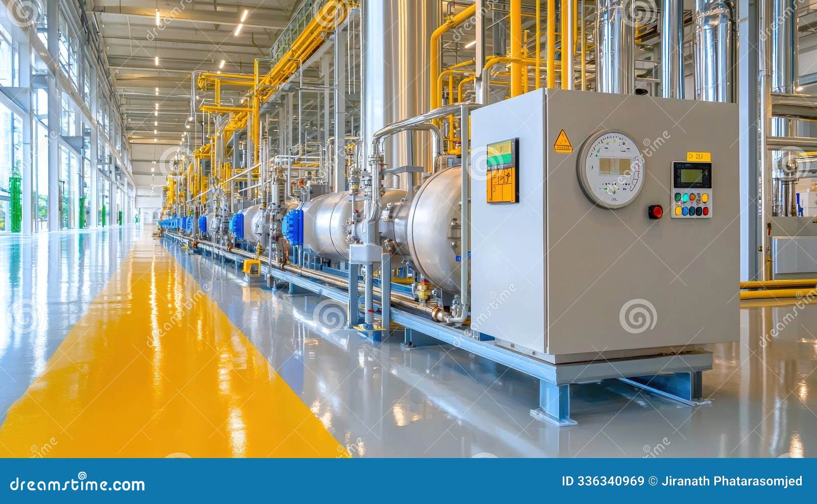 Industrial Factory Interior with Piping and Control Panel Stock ...