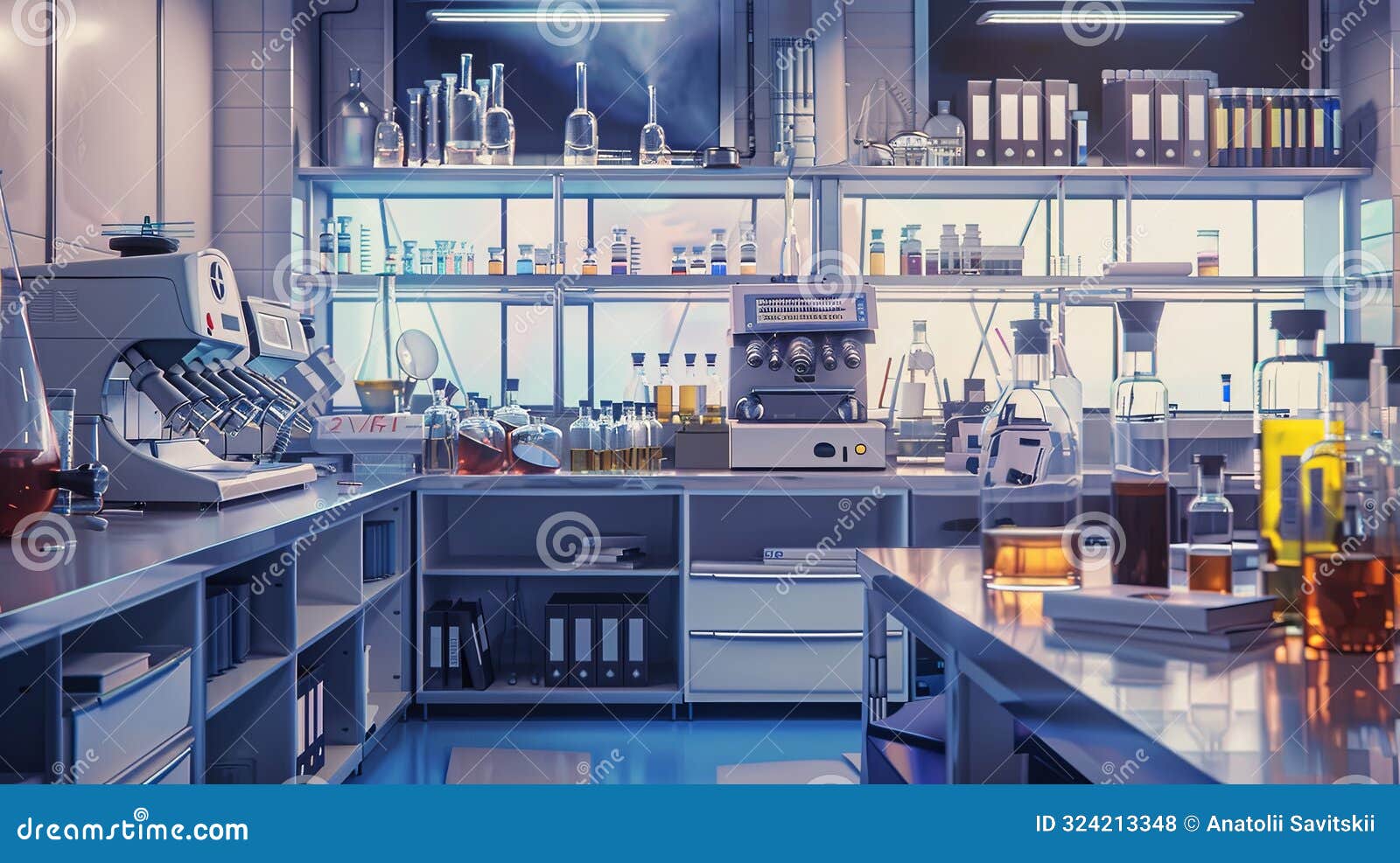 A Clean, Modern Laboratory with Rows of Glassware and Equipment ...