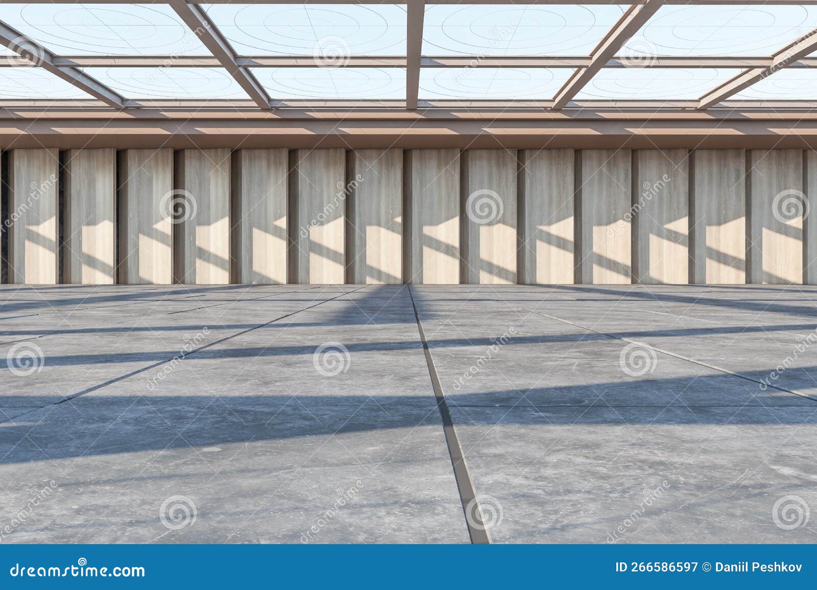 Clean Modern Room Interior with Glass Ceiling, Sunlight and Shadows ...
