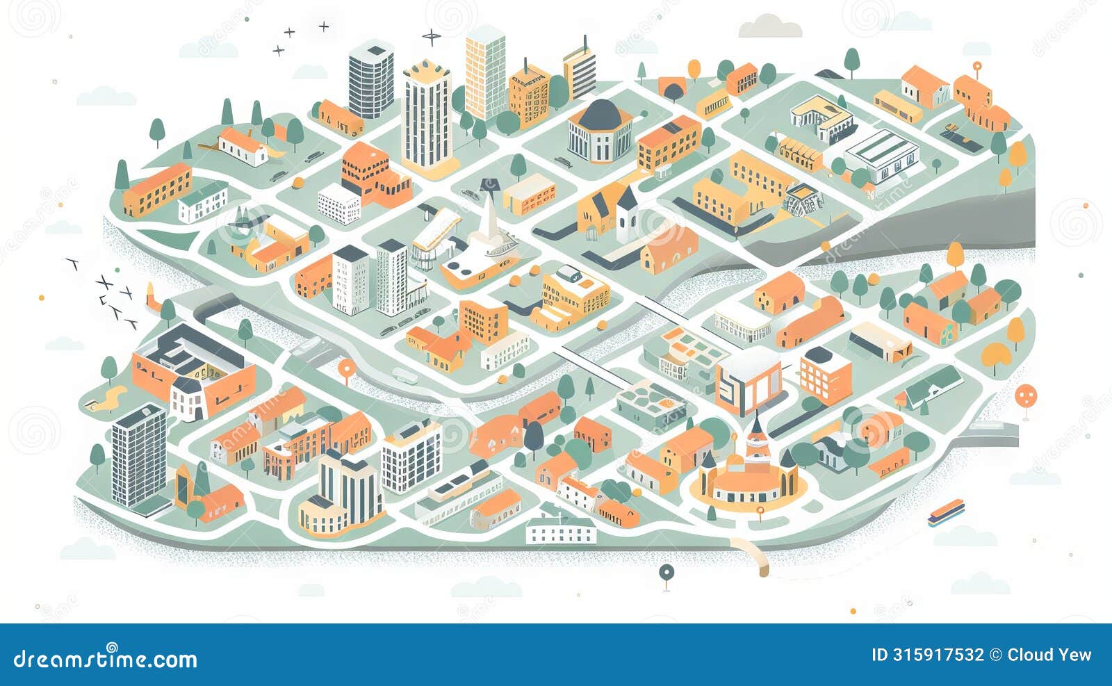 Clean and Modern Urban Map Illustration with a White Background Stock ...