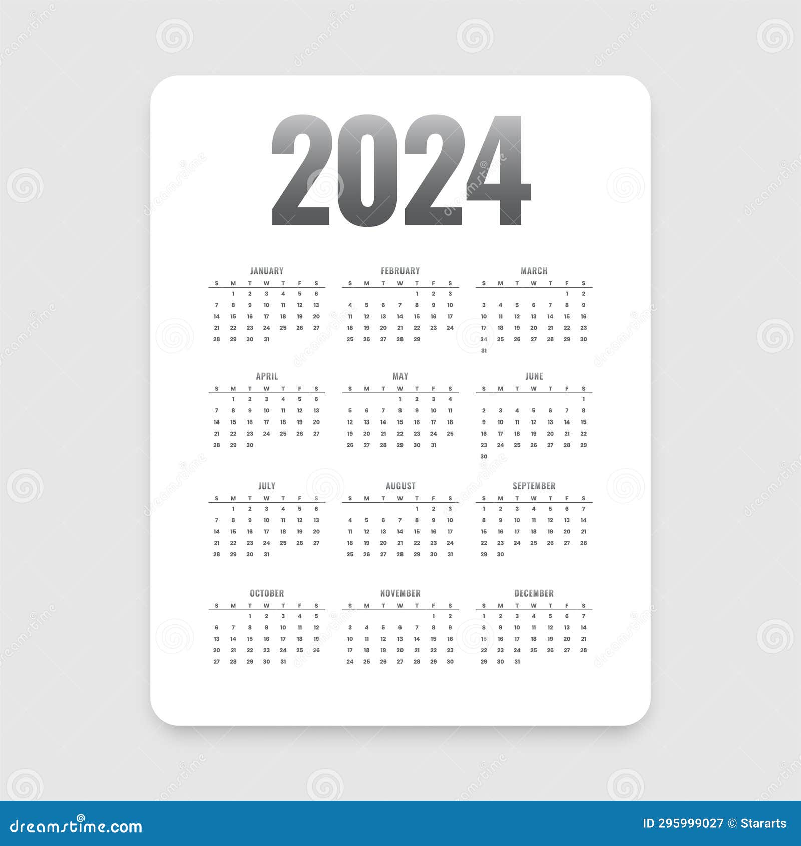 Clean 2024 Printable Calendar Layout Schedule Business Event Cartoon ...