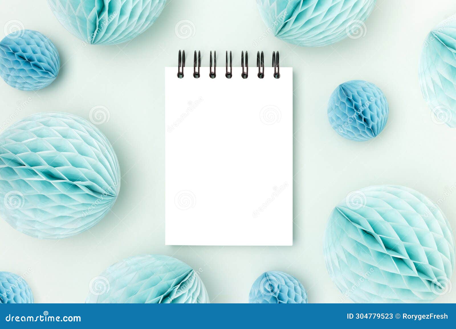 Clean Notepad Mockup and Tissue Paper Balls on a Blue Background. Stock ...