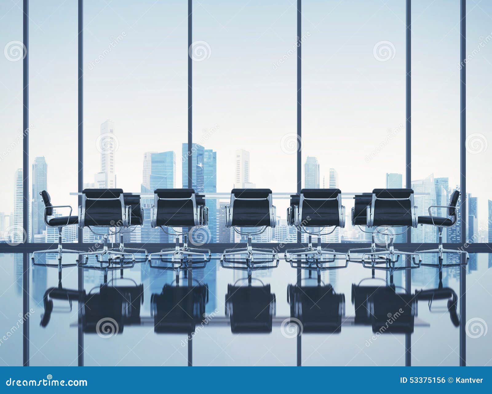 Clean Office with Cityscape. 3D Rendering Stock Photo - Image of ...