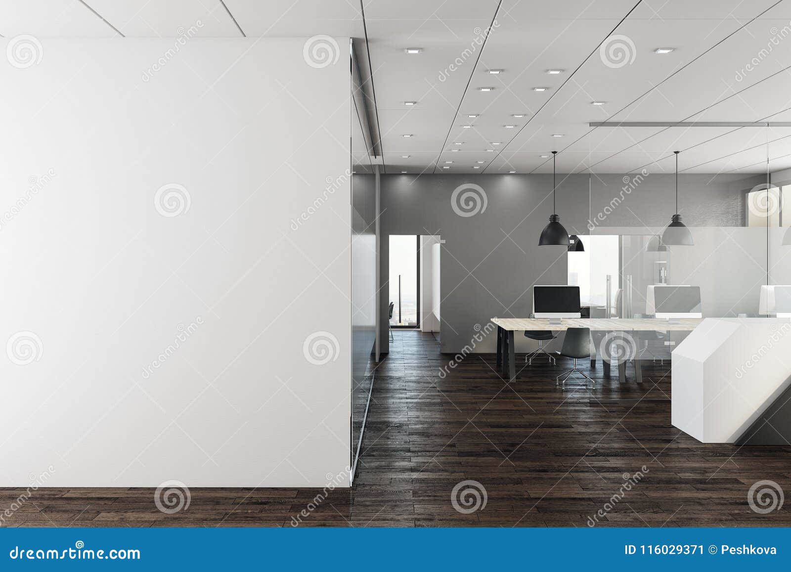Clean Office with Empty Wall Stock Illustration - Illustration of ...