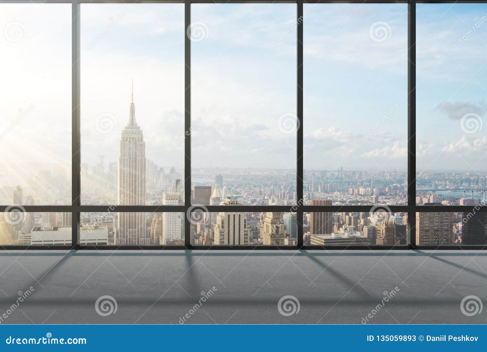 Clean office with NY view stock image. Image of loft - 135059893