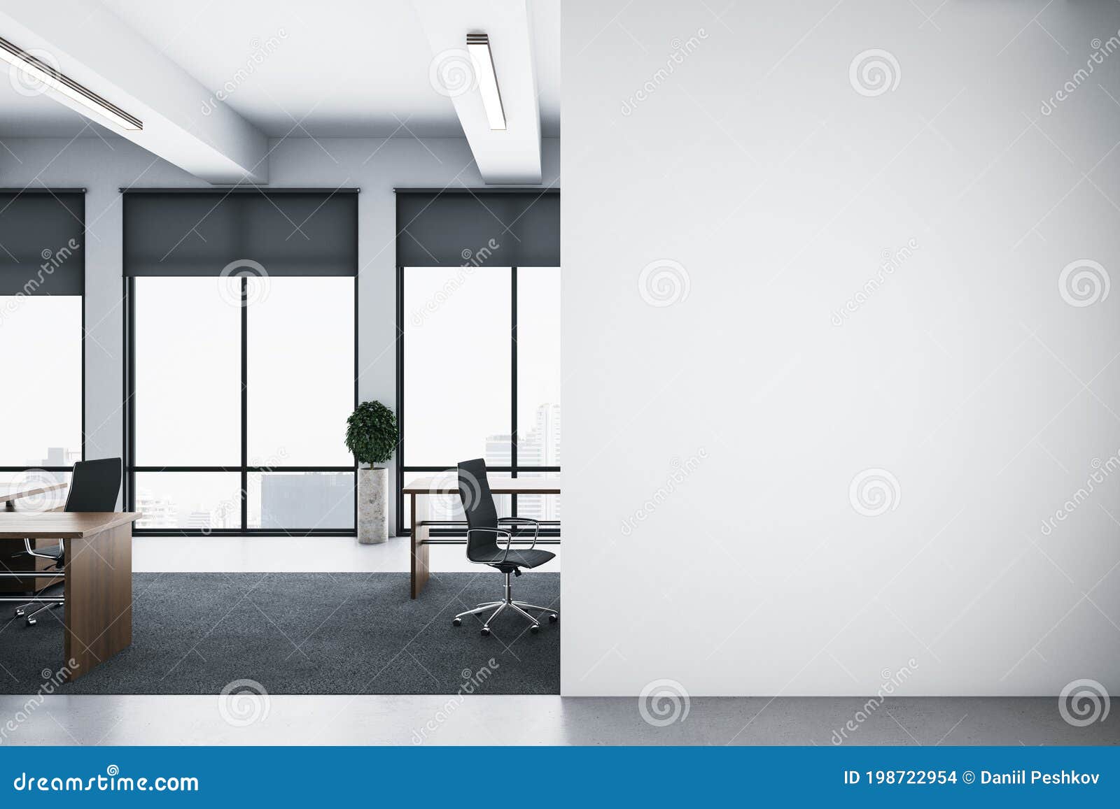 Clean Office Room with Computers, Blank White Wall Stock Illustration ...