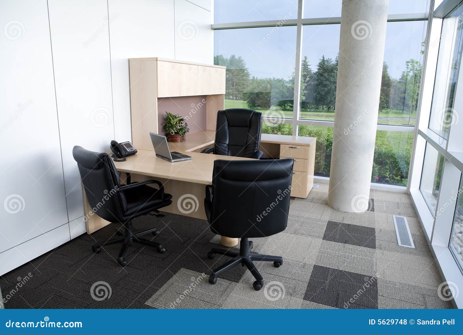 Clean Office Wood Table Workplace With Supplies With Copy Space. Sun ...