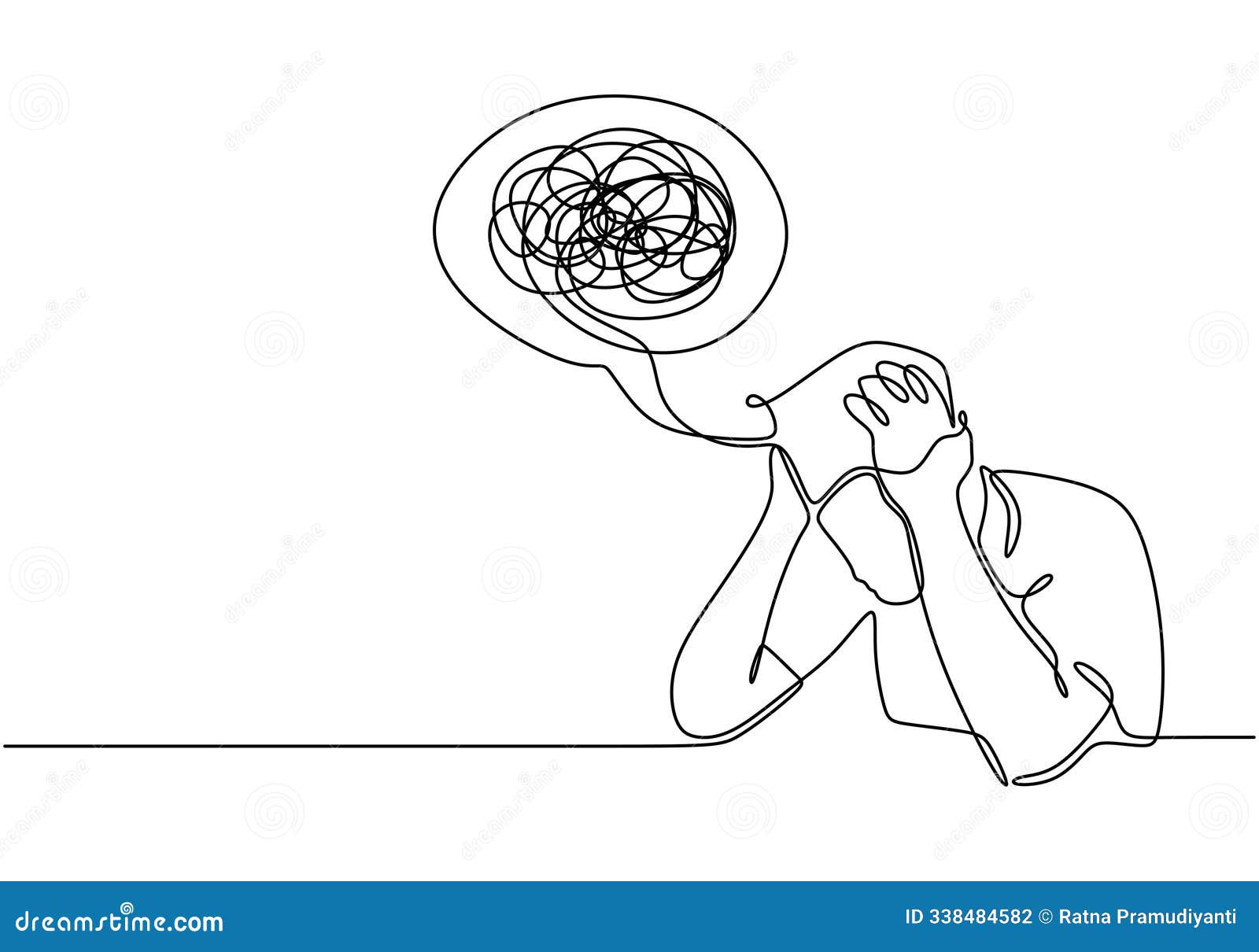 Clean One Line Drawing of a Man with a Headache, Representing Mental ...