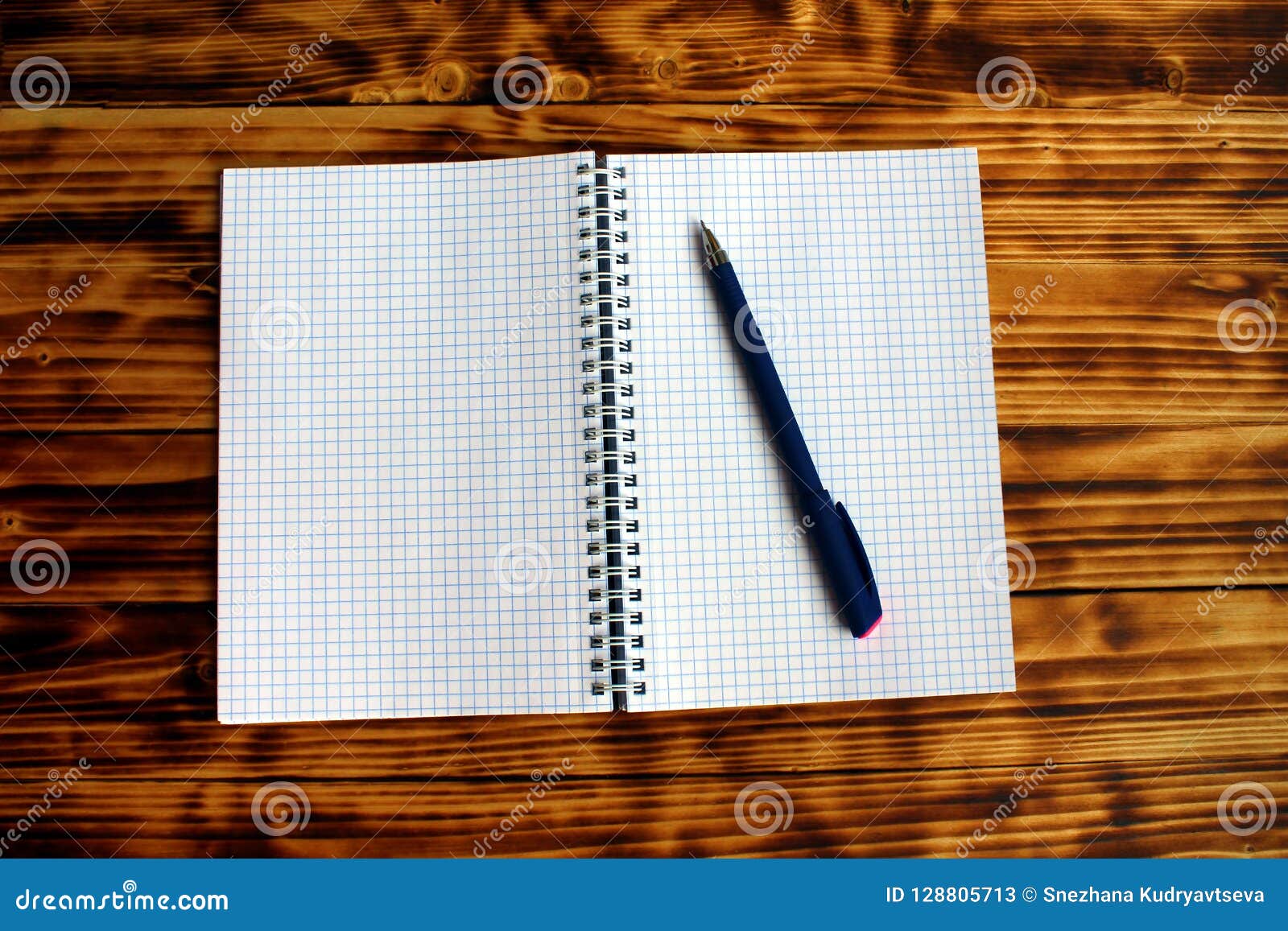 Clean Open Checked Notebook with Blue Pen Stock Image - Image of pencil ...