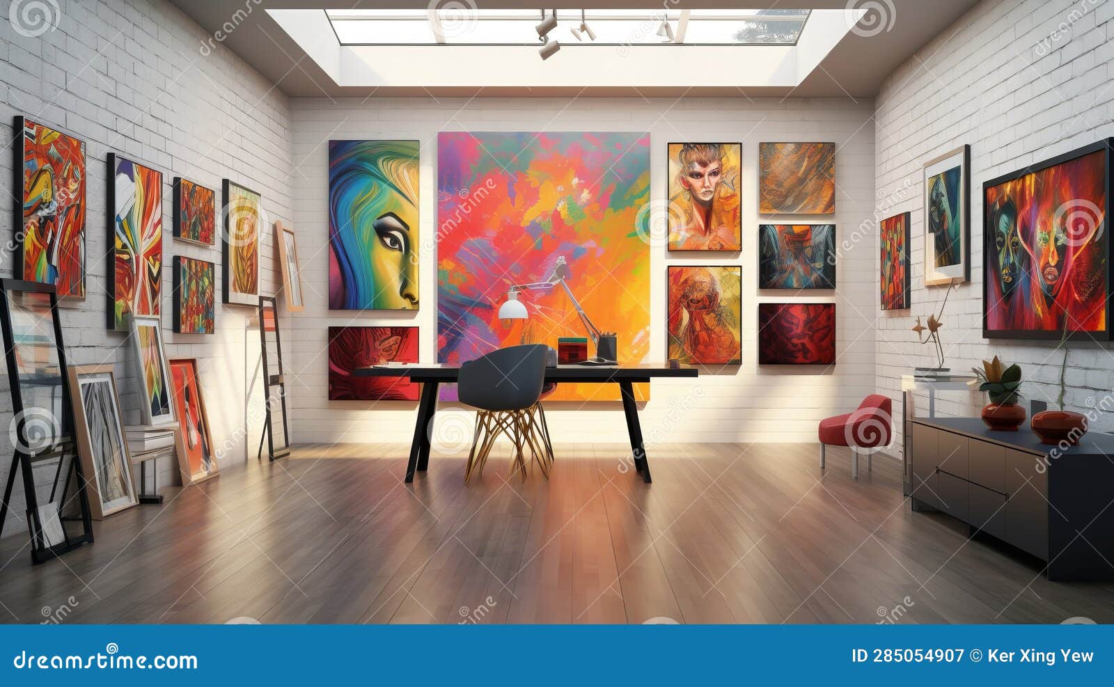 A Clean and Organized Art Display Area with Artwork Stock Illustration ...