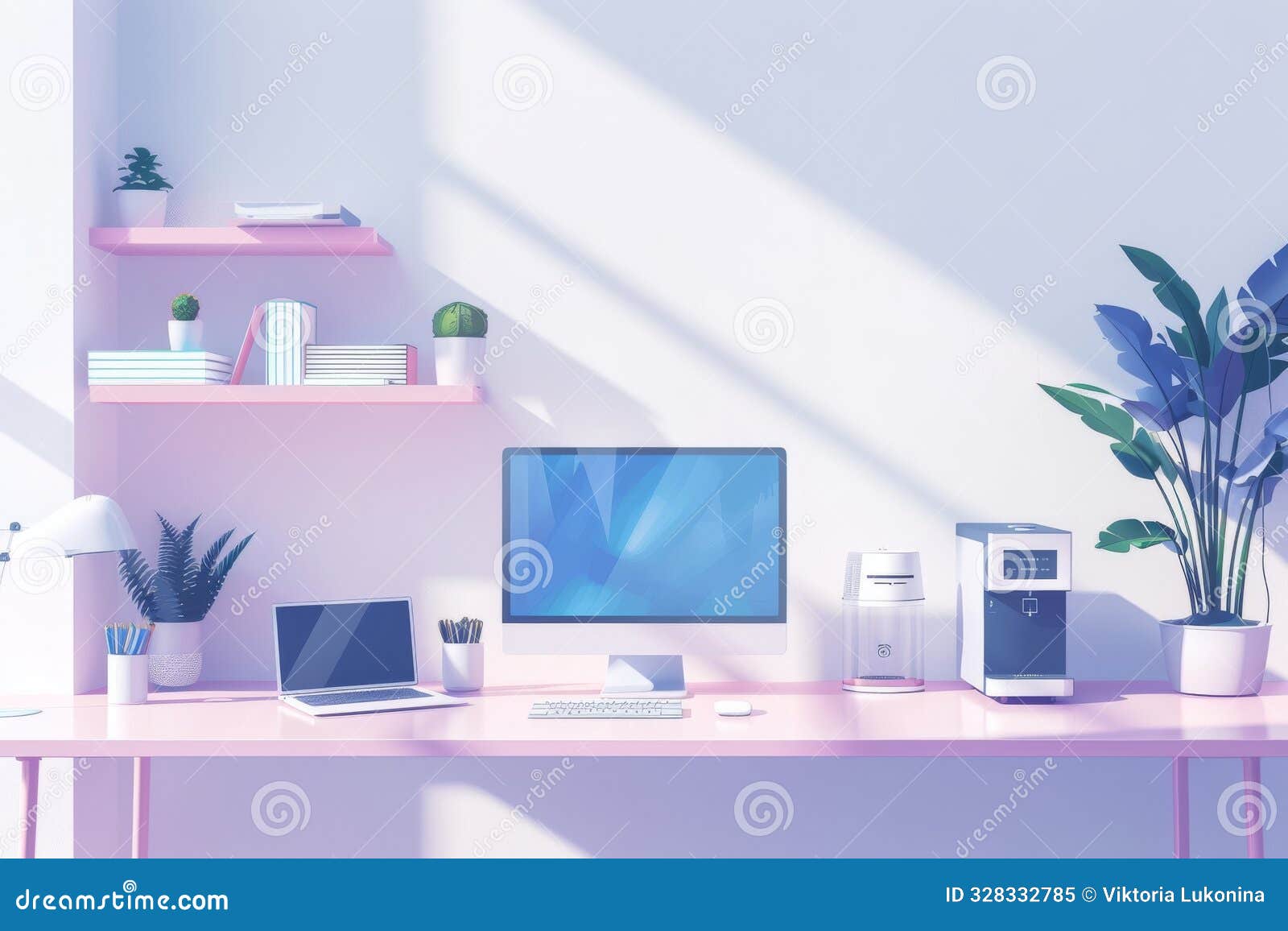 Minimalist Pastel Home Office Setup Stock Image - Image of technology ...
