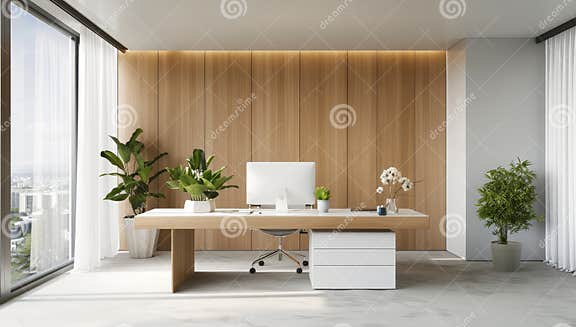 A Clean and Organized Office Space with a Large Window by AI Generated ...