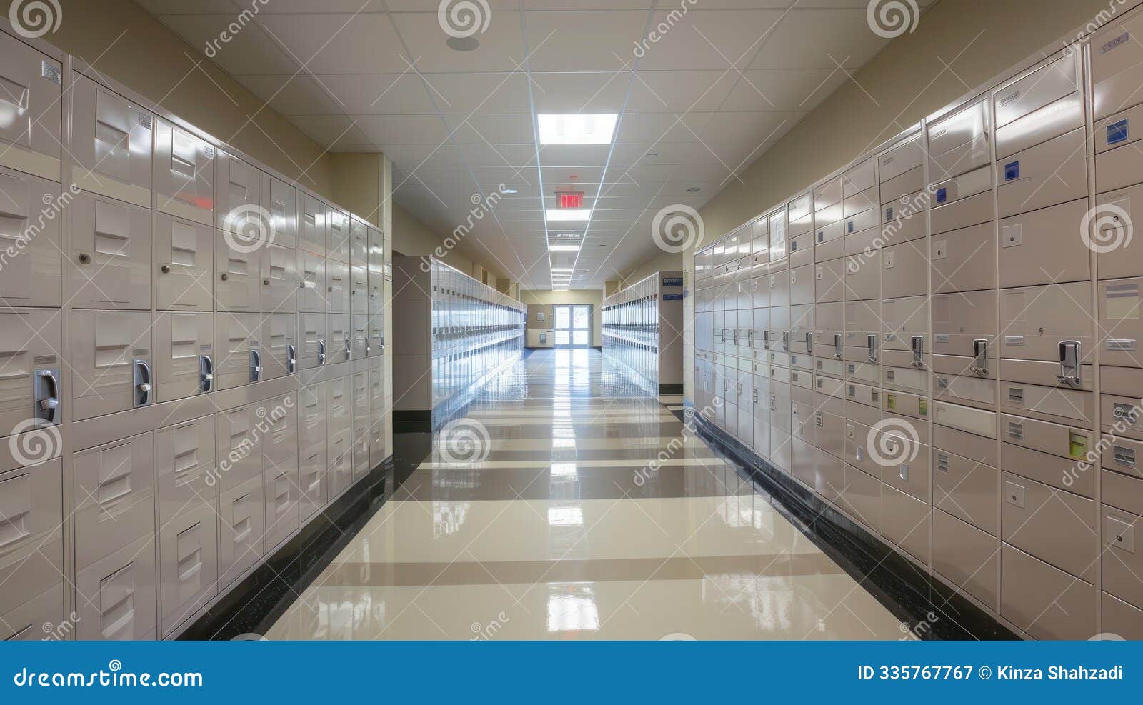A Clean and Organized School Hallway with Rows of Lockers Stock ...