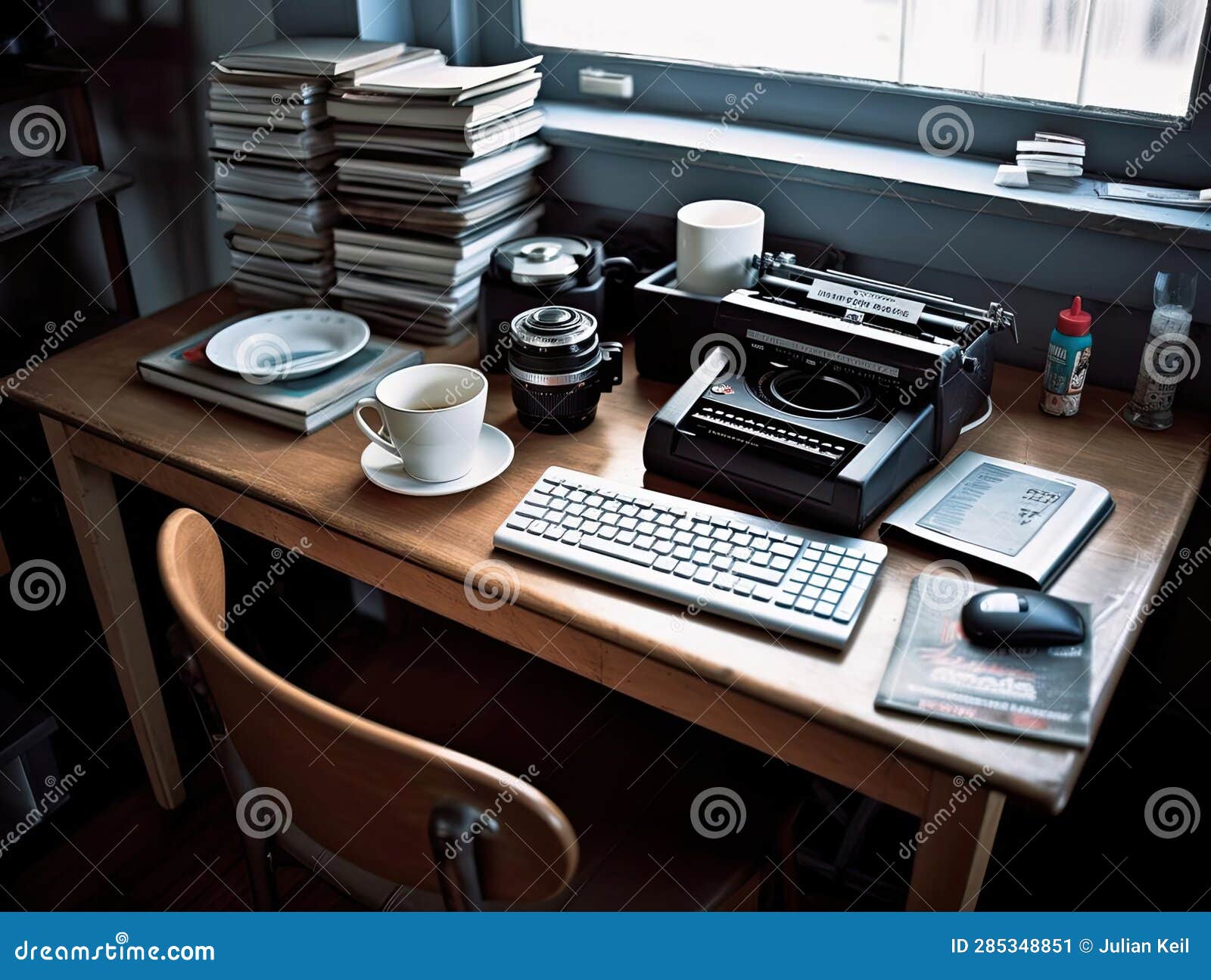 Clean and Organized Workstation with Laptop Notepad Coffee Stock ...