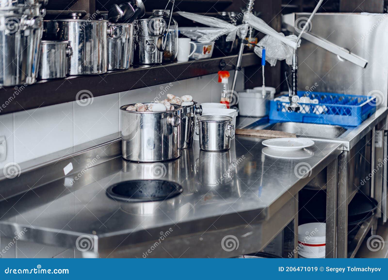 Clean Outside Restaraunt Kitchen Full of Dishes Stock Image - Image of ...