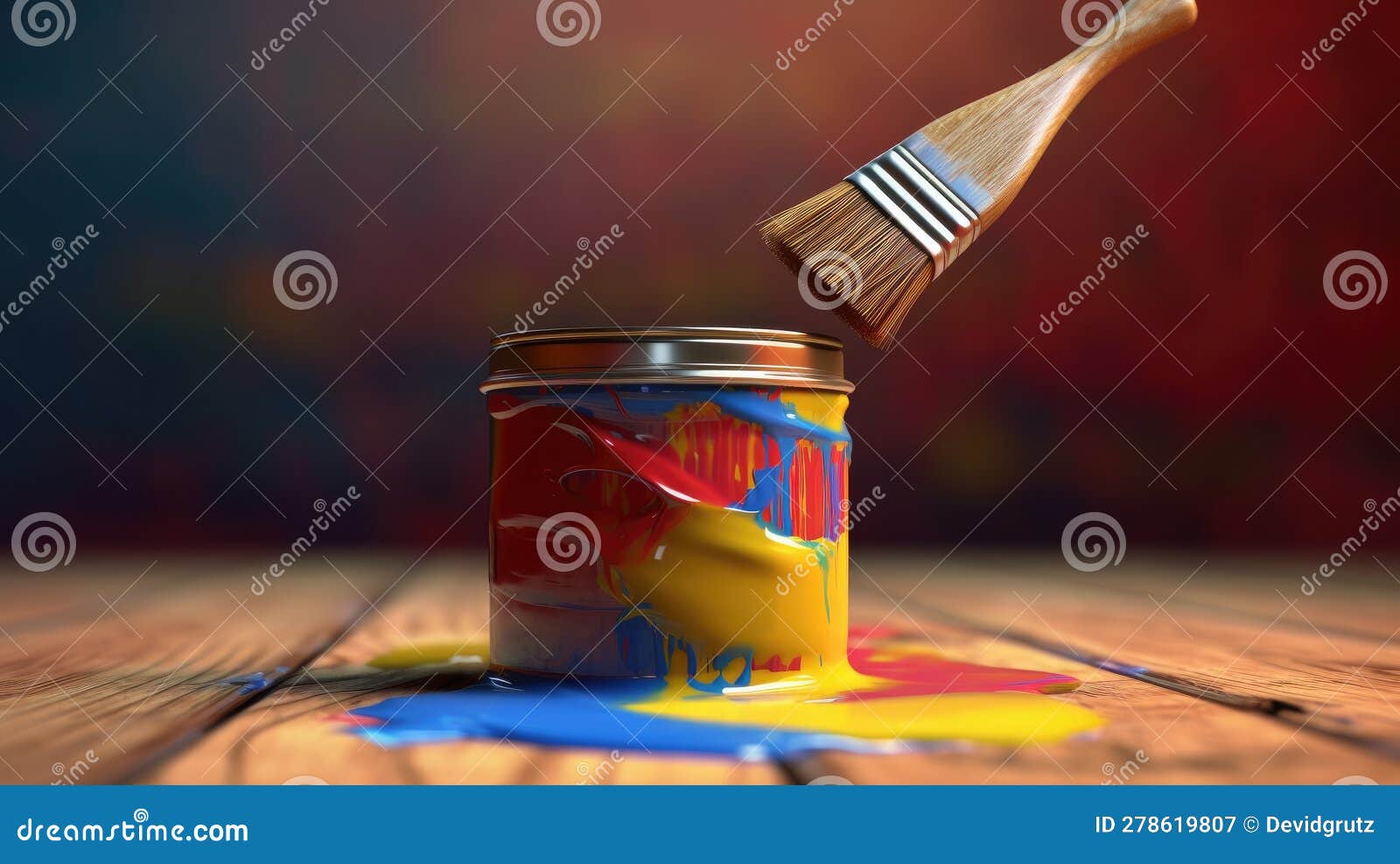 Clean Paint Brush and Can of Color. Generative AI Stock Illustration ...
