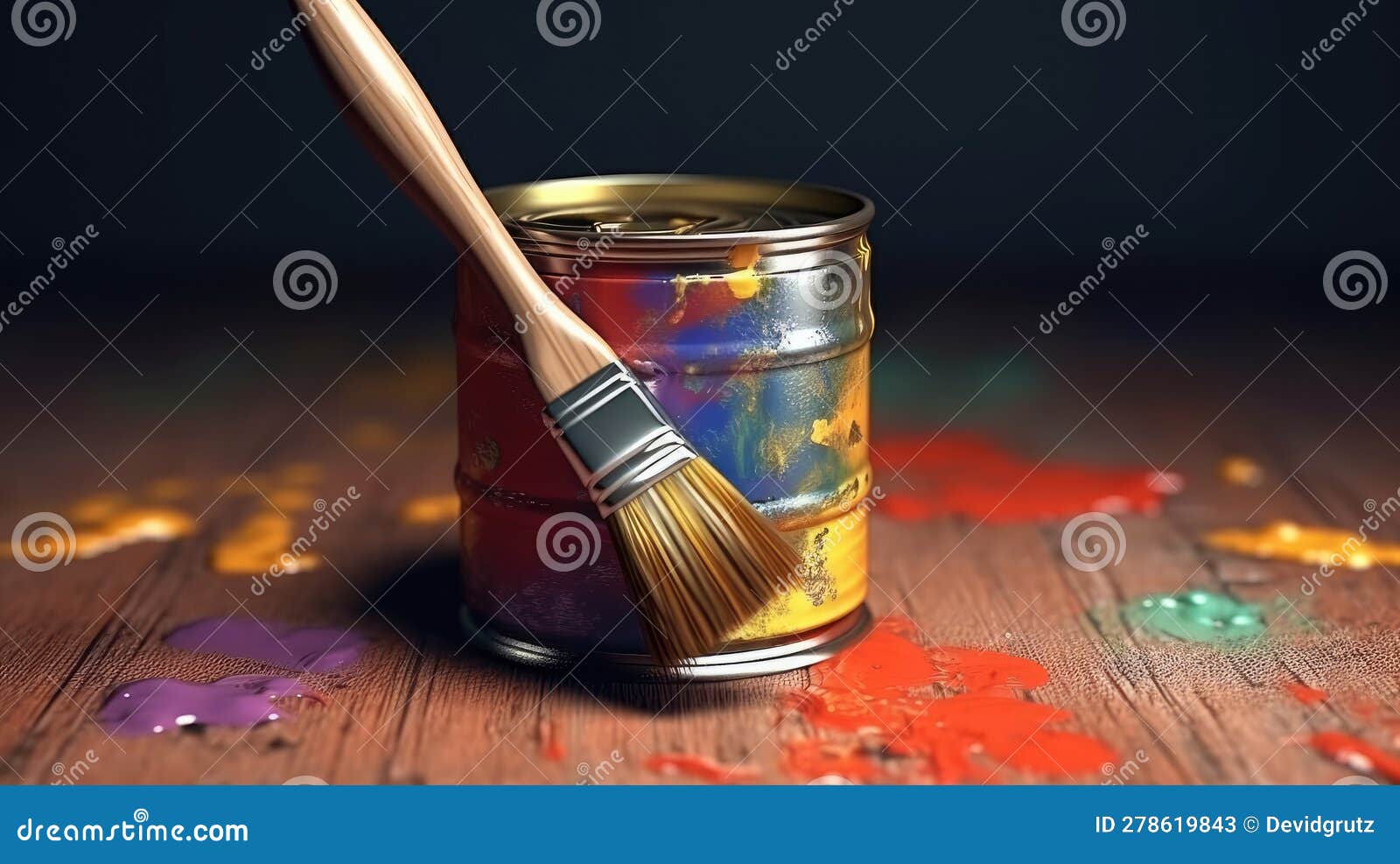 Clean Paint Brush and Can of Color. Generative AI Stock Illustration ...