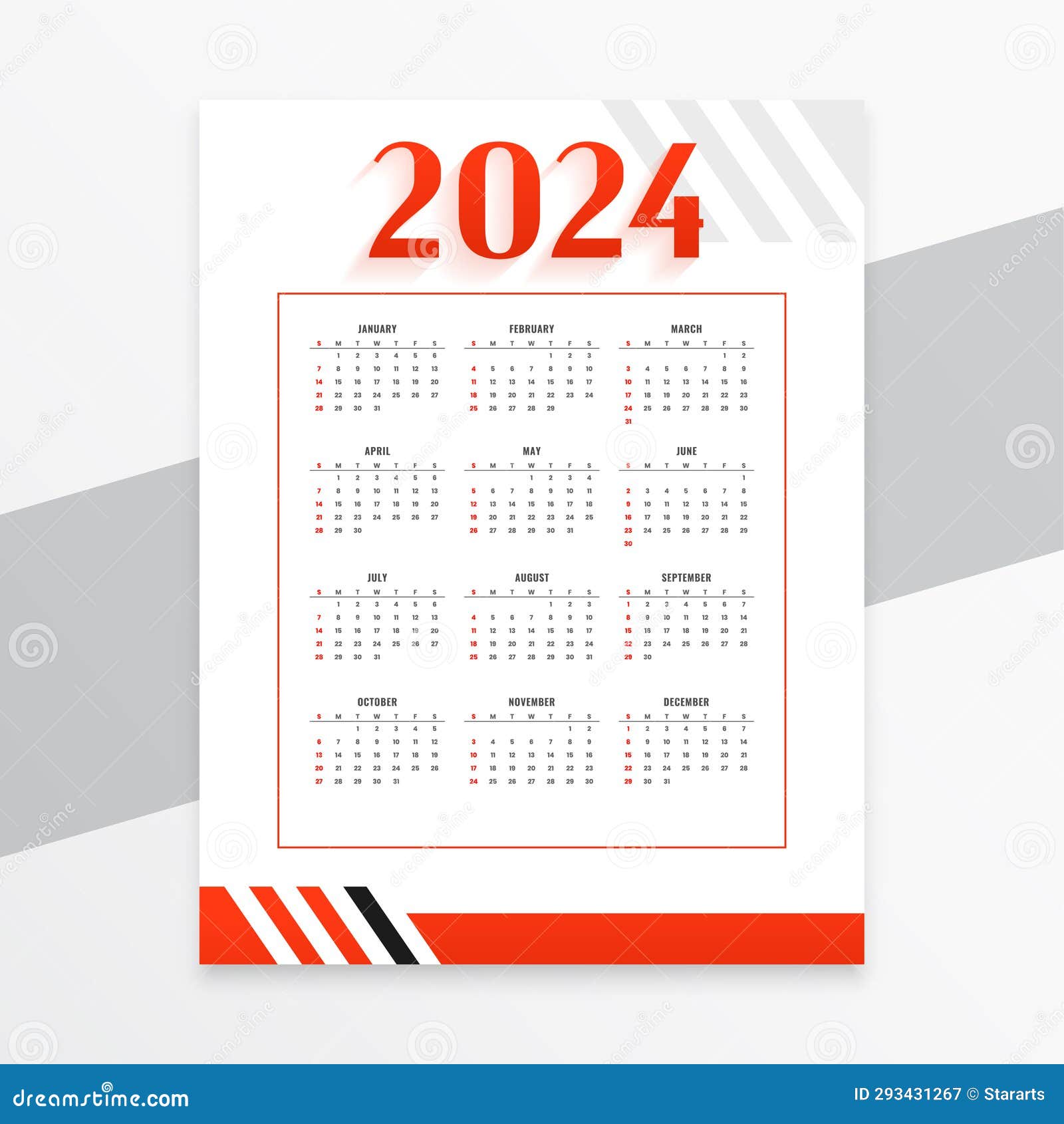 Clean 2024 Printable Calendar Layout Schedule Business Event Stock ...