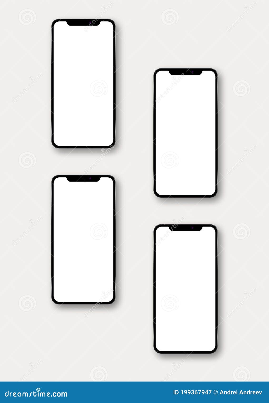 Clean Realistic Smartphones with Blank Screens Vector Grid. Stock ...