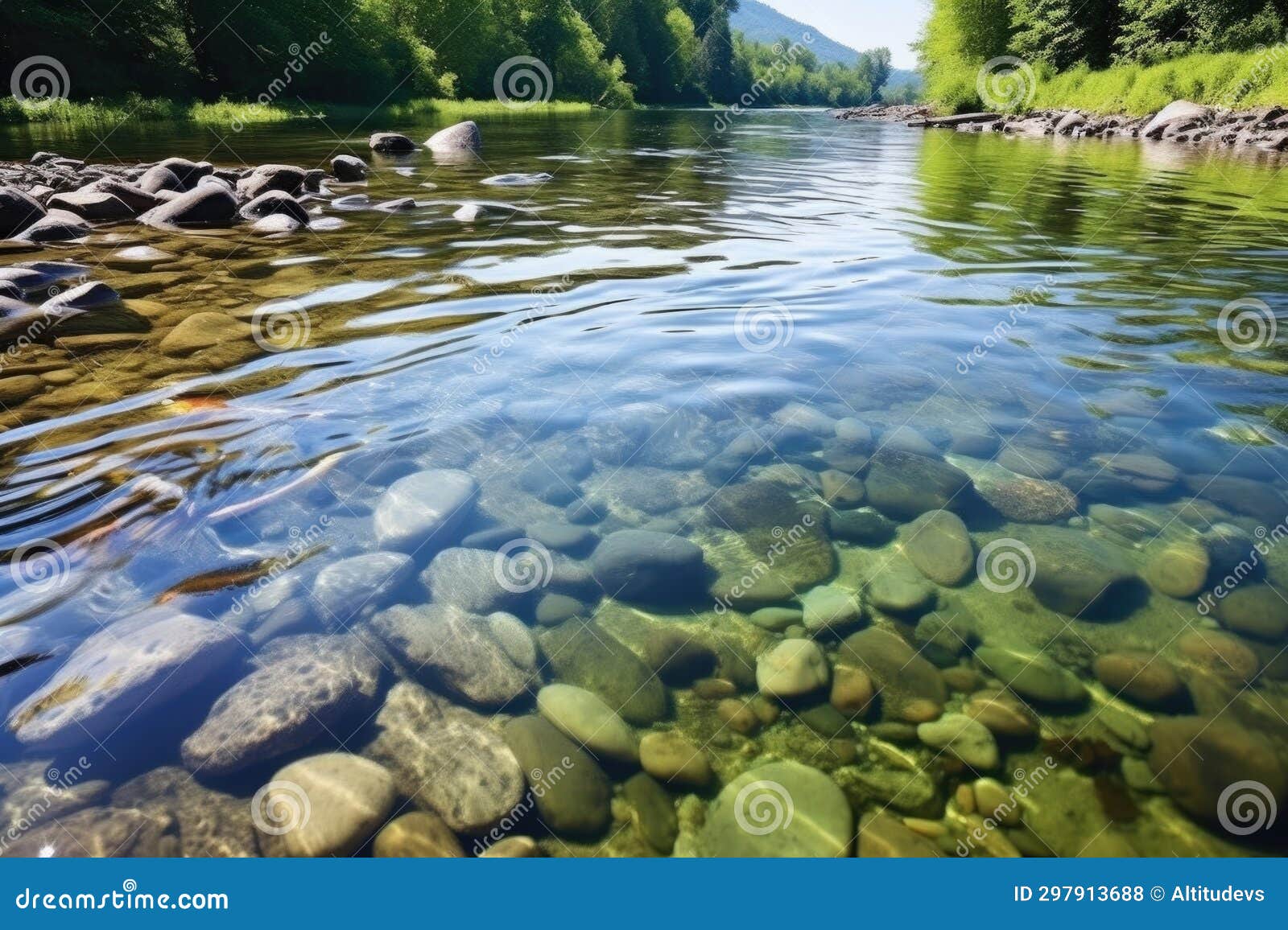 Clean River with Fish Visible Beneath the Clear Water Stock Photo ...