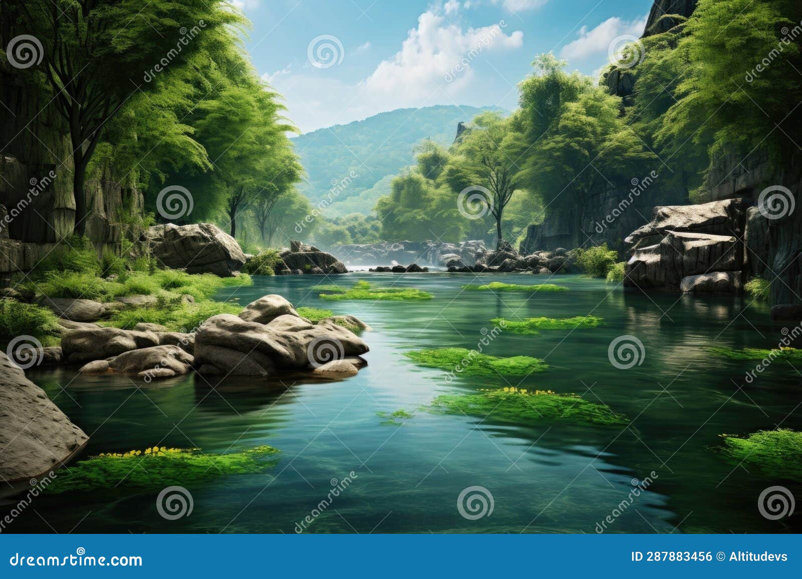 Clean River with Lush Green Surroundings Stock Illustration ...