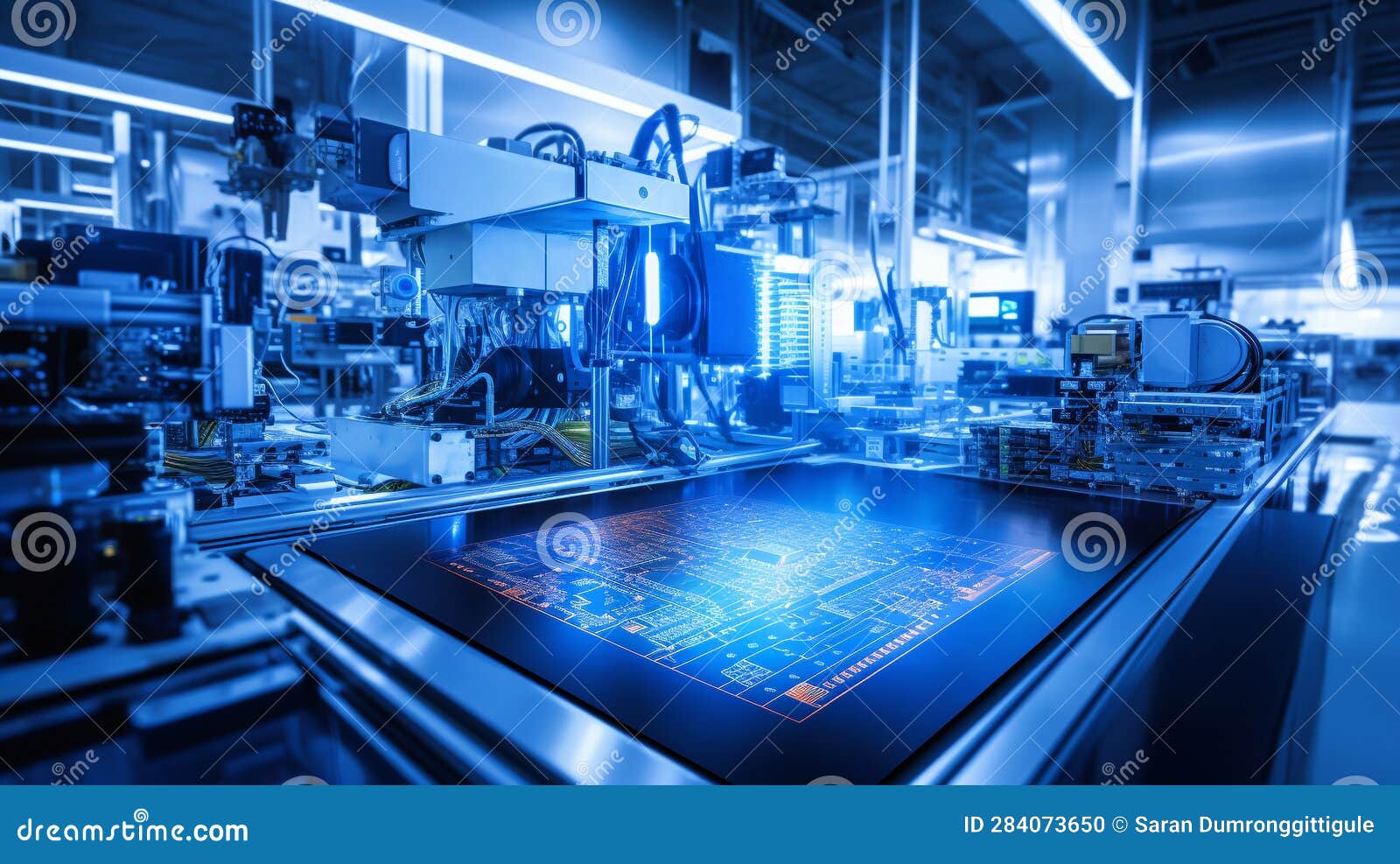 Clean-room Environment in a Microchip Production Under Blue Light Stock ...