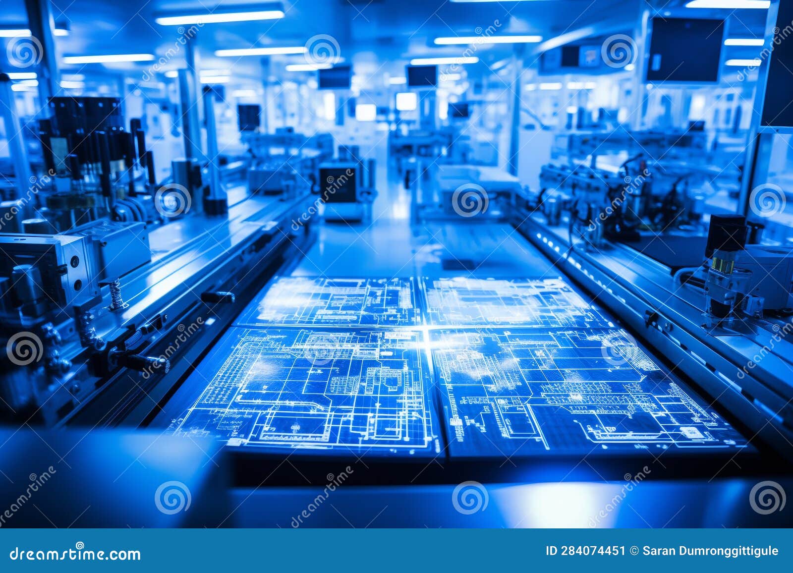 Clean-room Environment in a Microchip Production Under Blue Light Stock ...