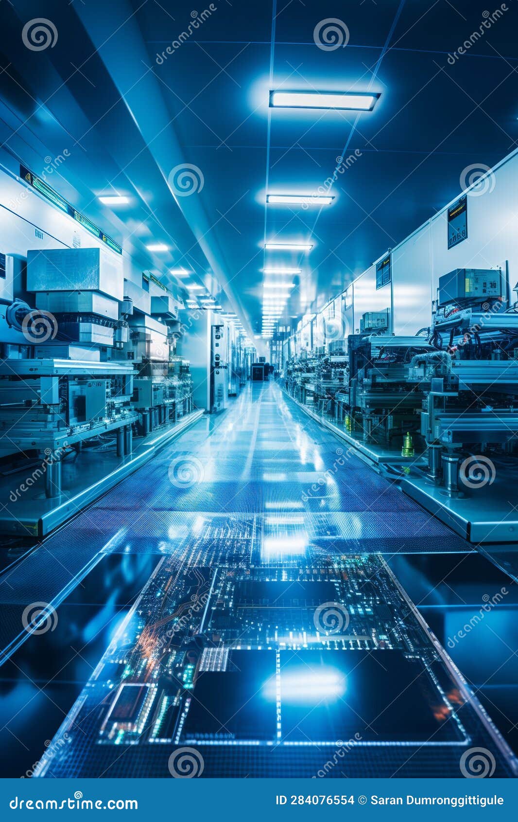 Clean-room Environment in a Microchip Production Under Blue Light Stock ...