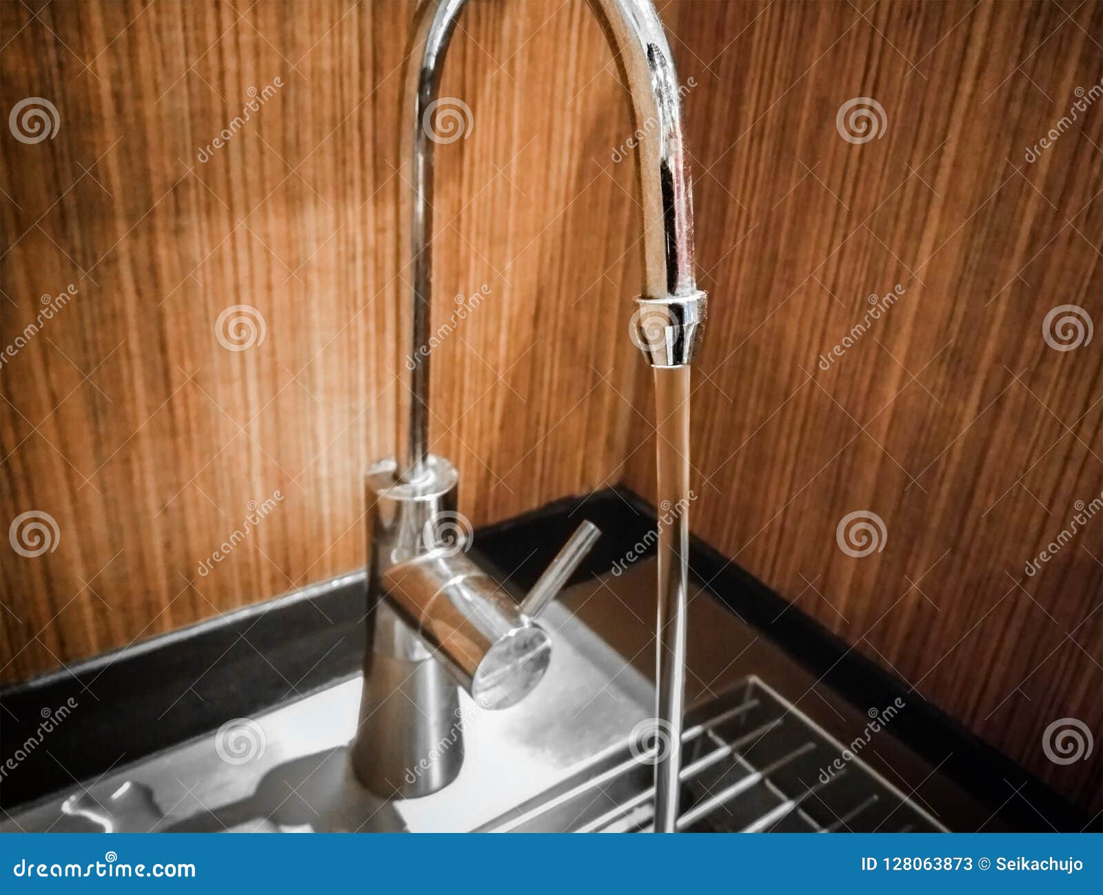 Clean Running Water on a Stainless Steel Kitchen Tap. Stock Image ...