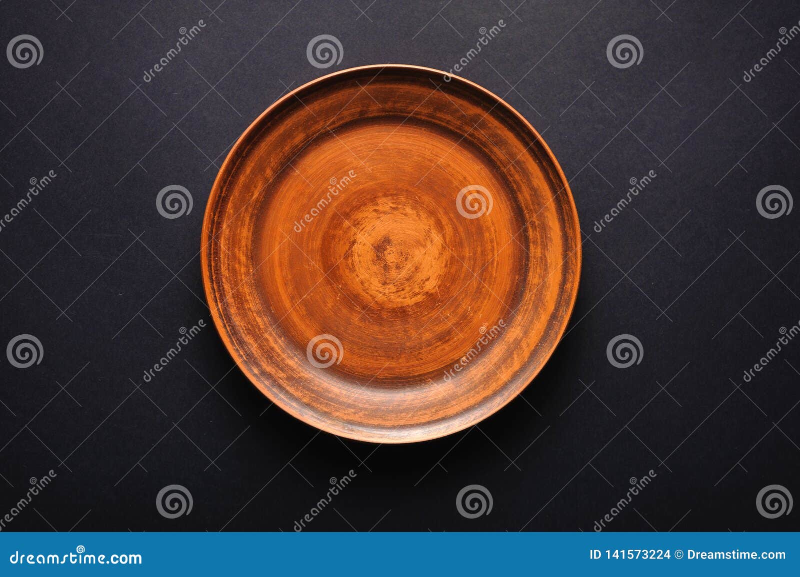 Clean Rustic Plate on Black Background Top View Stock Photo - Image of ...