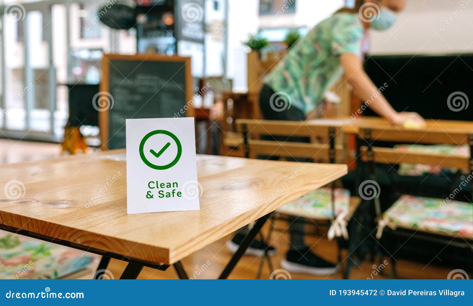 Clean and Safe Sign Placed on a Table Stock Photo - Image of product ...