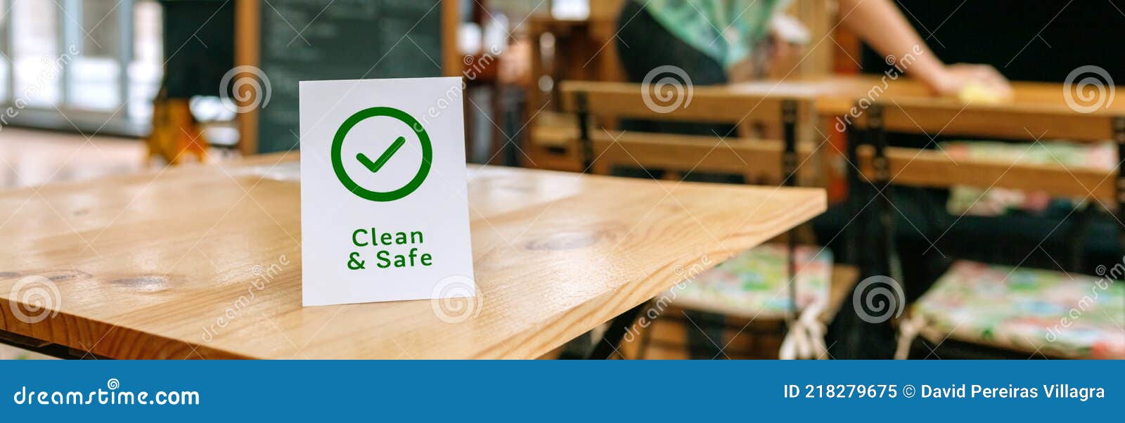 Clean and Safe Sign Placed on a Table Stock Image - Image of covid19 ...