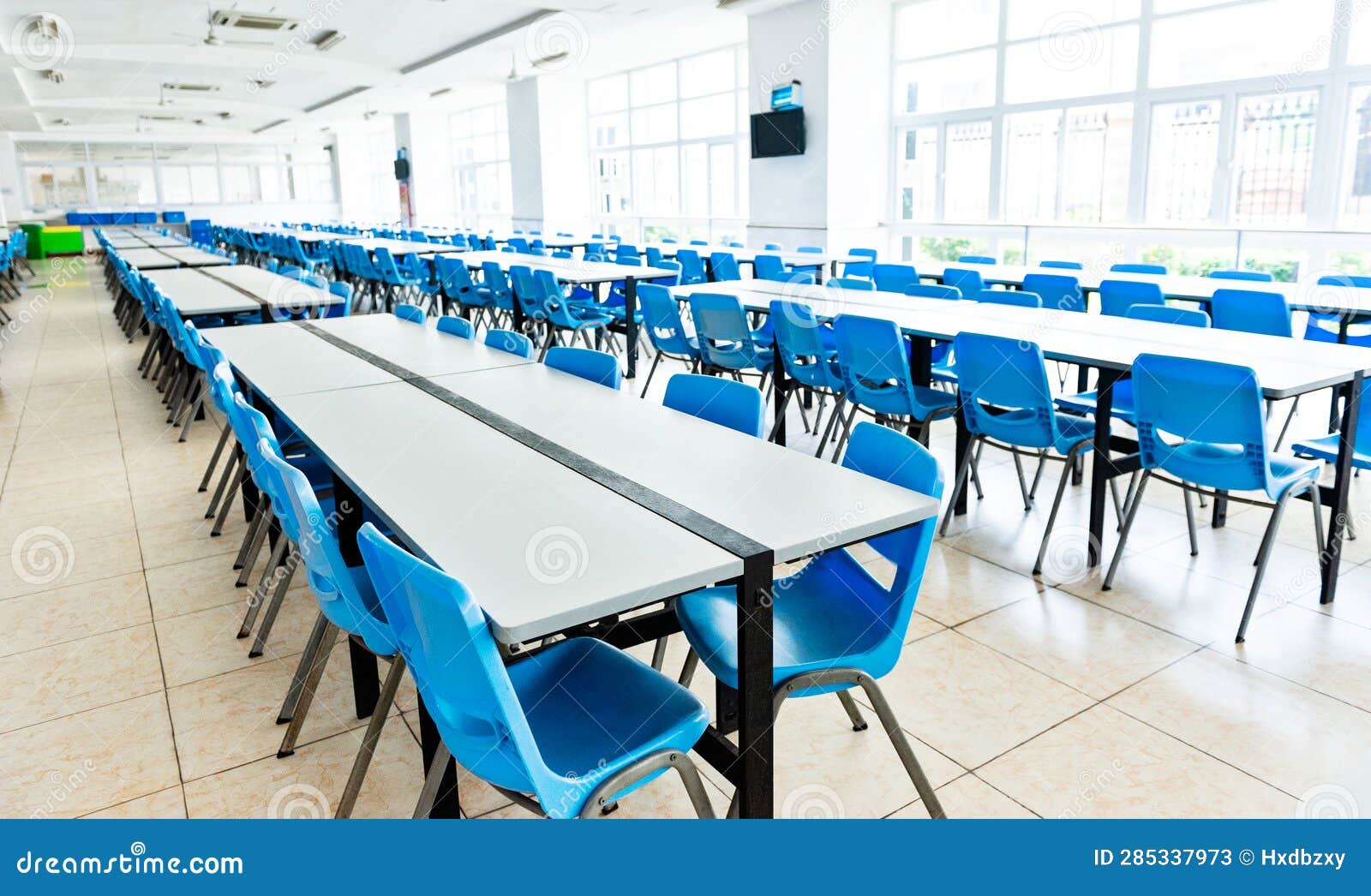 Clean School Cafeteria with Seats and Tables Stock Image - Image of ...