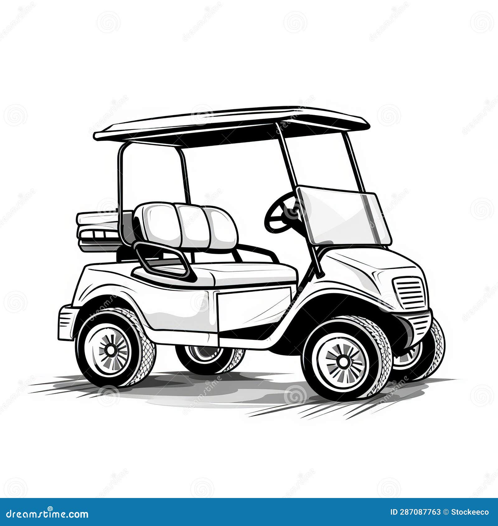 Clean and Sharp Black and White Golf Cart Line Art Stock Illustration ...