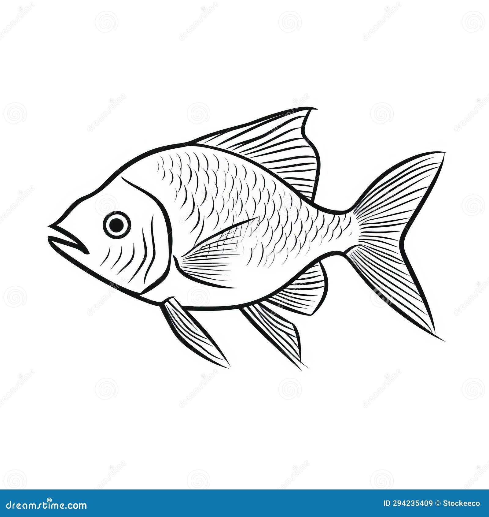 Clean and Sharp Inking: a Simple 2d Fish Outline on White Background ...