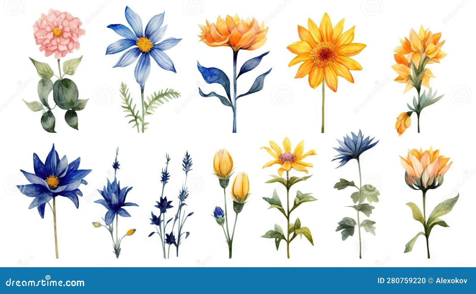 Clean and Sharp Watercolor Collection on White Background . Stock ...