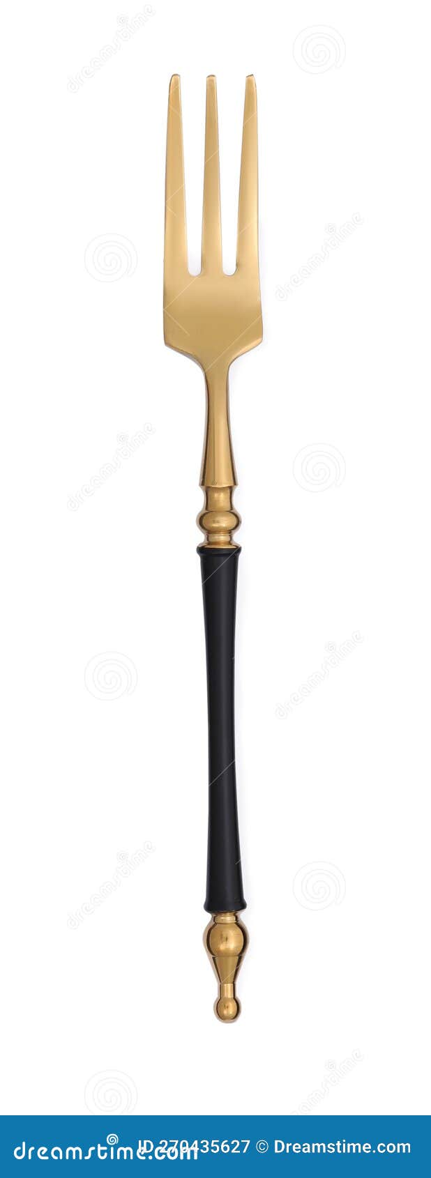 Clean Shiny Golden Fork Isolated on White, Top View Stock Image - Image ...