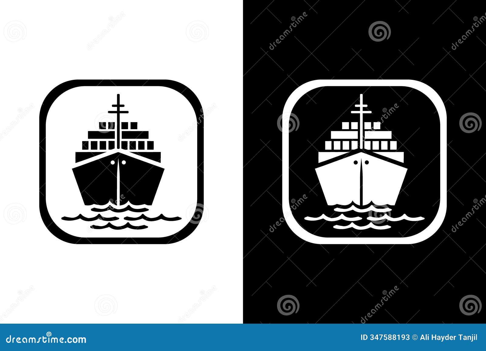 Clean Ship Silhouette Vector Design with Black and White Background ...