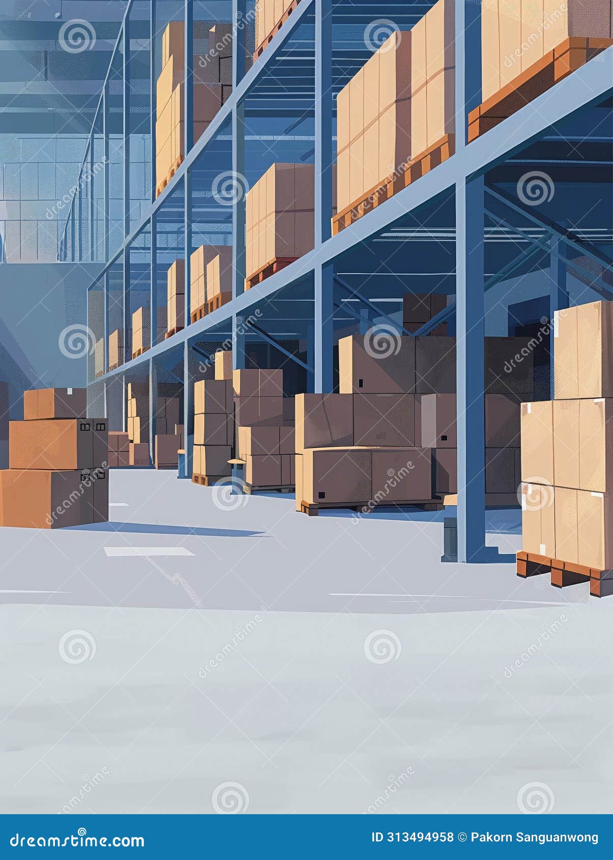 Clean, Simple Illustration of a Warehouse Full of Boxes, Highlighting ...